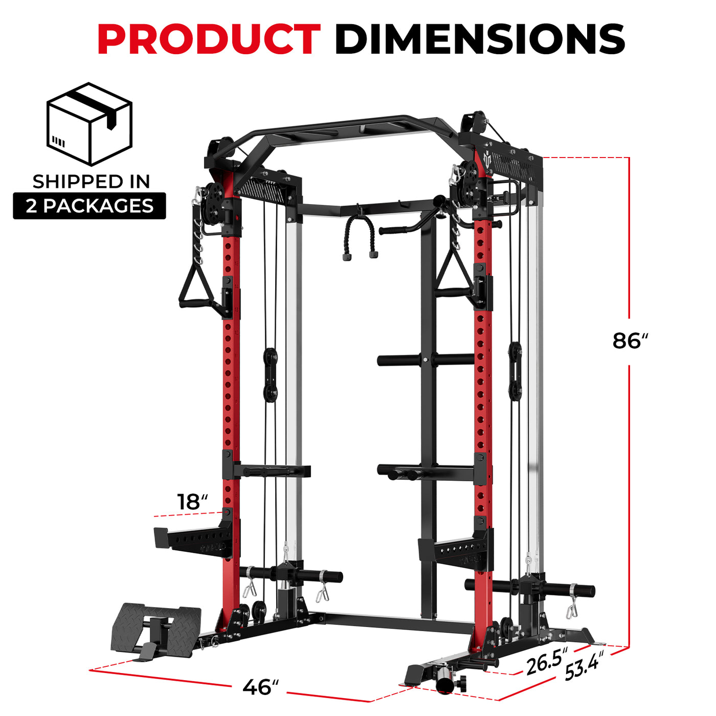 HR05 Half Rack and Functional Trainer Combo, Black, Red - MIKOLO