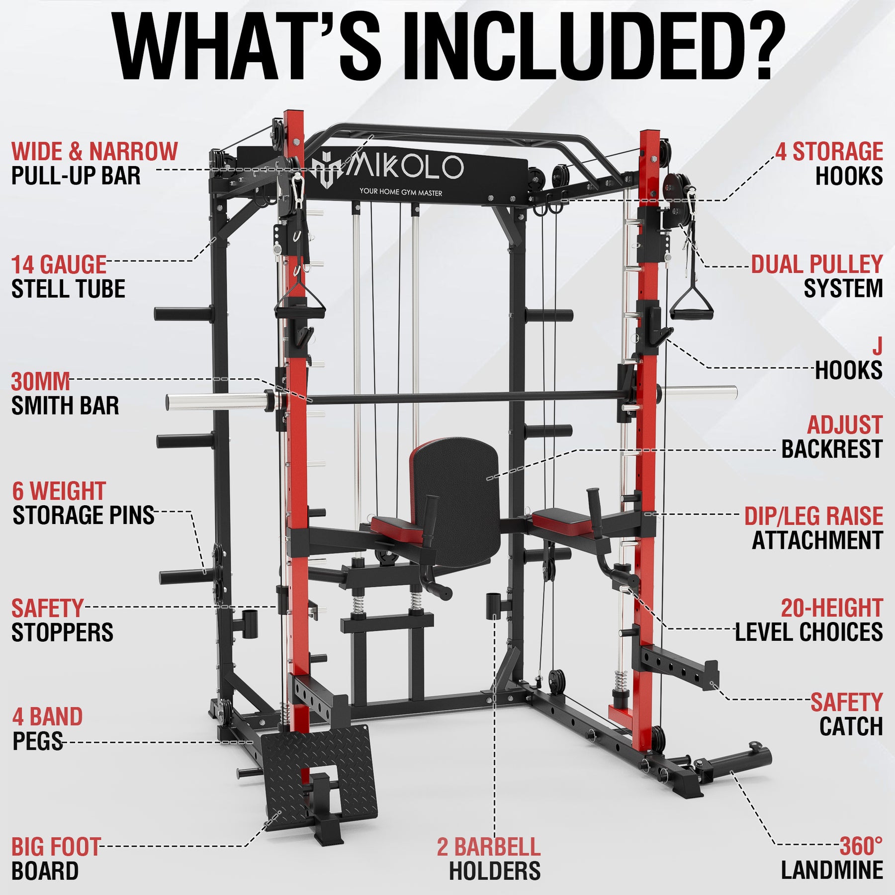 Mikolo All In One Smith Machine with a Variety of Attachments