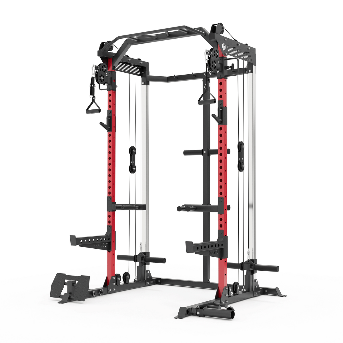HR05 Half Rack and Functional Trainer Combo, Black, Red - MIKOLO