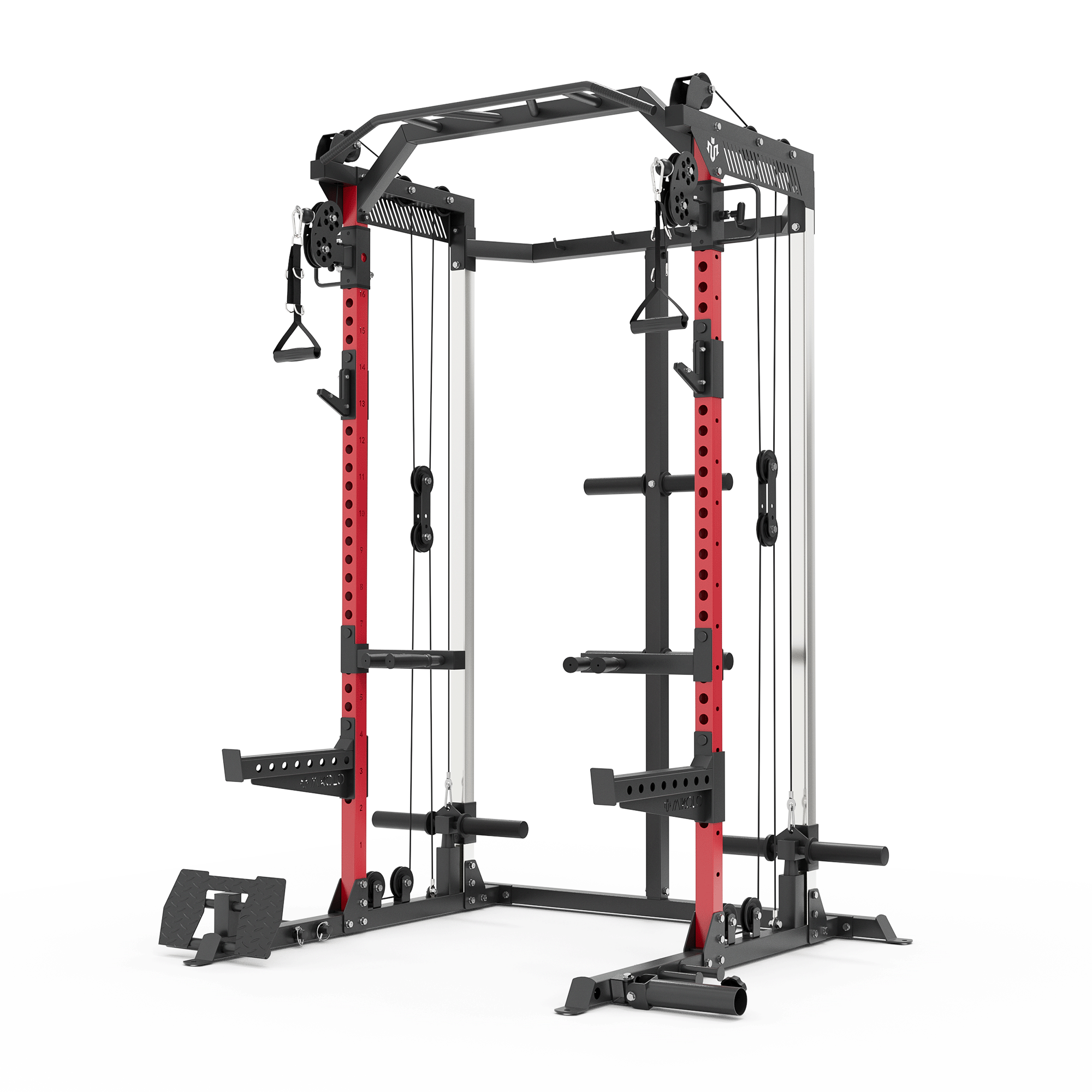 HR05 Half Rack and Functional Trainer Combo, Black, Red - MIKOLO