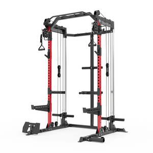 HR05 Half Rack and Functional Trainer Combo, Black, Red - MIKOLO