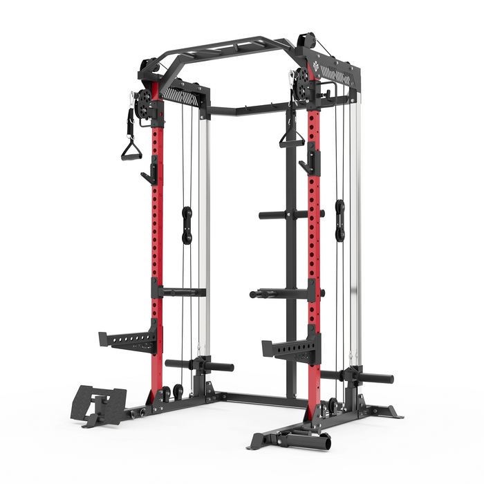 HR05 Half Rack and Functional Trainer Combo, Black, Red - MIKOLO