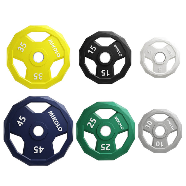 MIKOLO Rubber Coated Olympic Weight Plates Tri-Grip 2" Home Gym Weights
