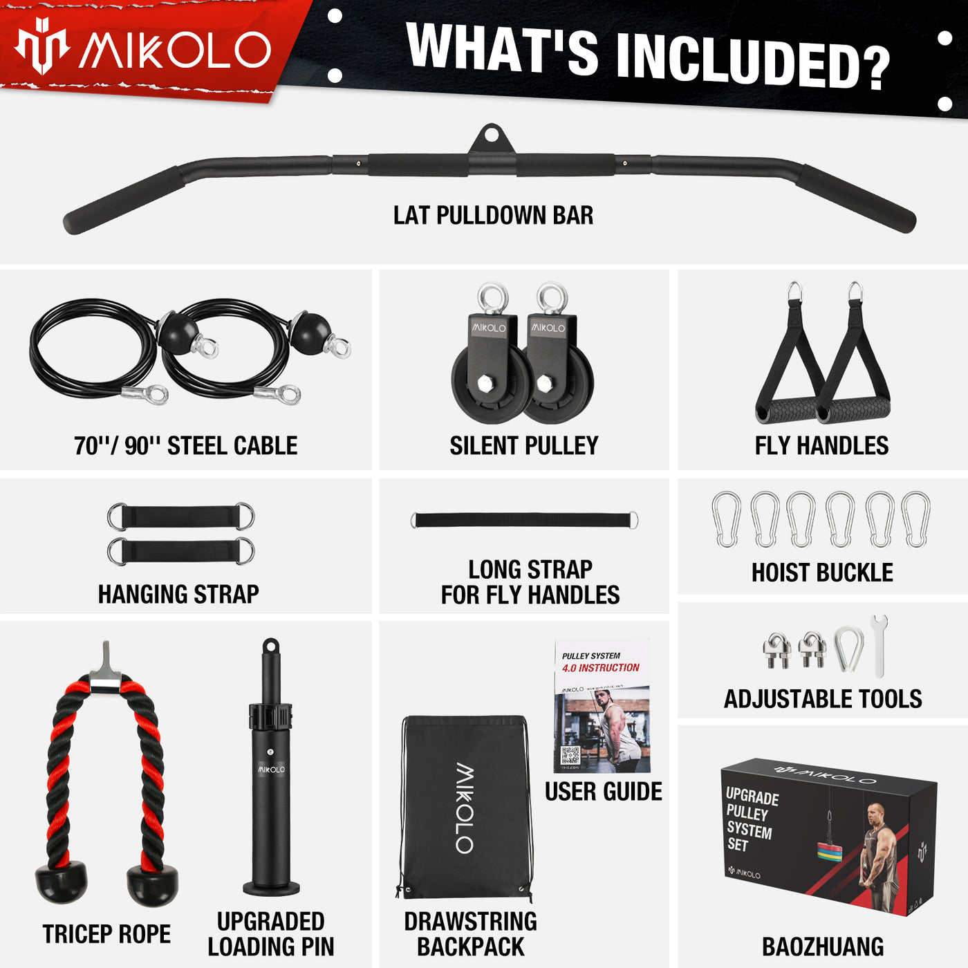 Lat & Lift Cable Pulley System for Home Gym - MIKOLO